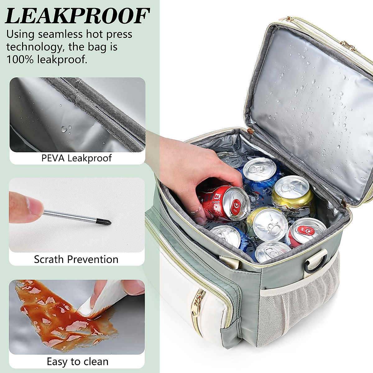 BAGNN Lunch Box & Lunch Bag for Women Men, Large Insulated Adult Lunch Box Leakproof Lunchbox Cooler Bag for Work Picnic Beach,16L, Olive Green & White