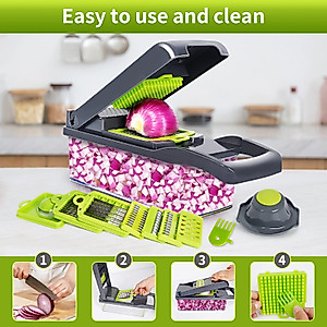 Vegetable Chopper, Multifunctional 12 in 1 Food Chopper Veggie Chopper Onion Chopper Vegetable Slicer Mandolin Slicer for Kitchen Vegetable Chopper with Container 8 Blades Garlic Chopper Slicer