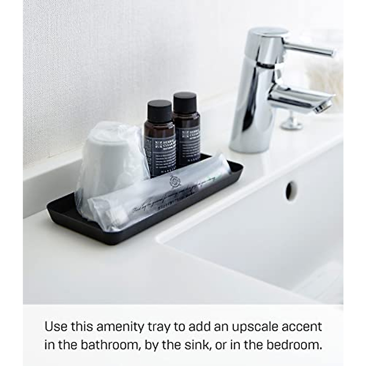 YAMAZAKI home Tower Amenity Tray L Black, Flat,3.5"L x 3.5"W x 1.6"H