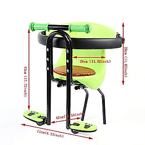 TBVECHI Child Bicycle Front Seat, Kids Bicycle Front Mount Baby Chair Carrier w/Nonslip Handrail & Foot Pedal Fit for Mountain Bike/Road Bike (Green-1)