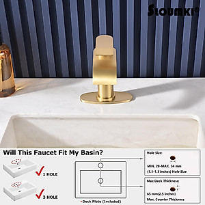 SLOUMKI Brushed Gold Waterfall Bathroom Faucet Single Hole, Gold Bathroom Faucet for Sink 1 Hole with 6 in Deck Plate and Pop Up Drain and Supply Hose, Modern Bathroom Sink Faucet