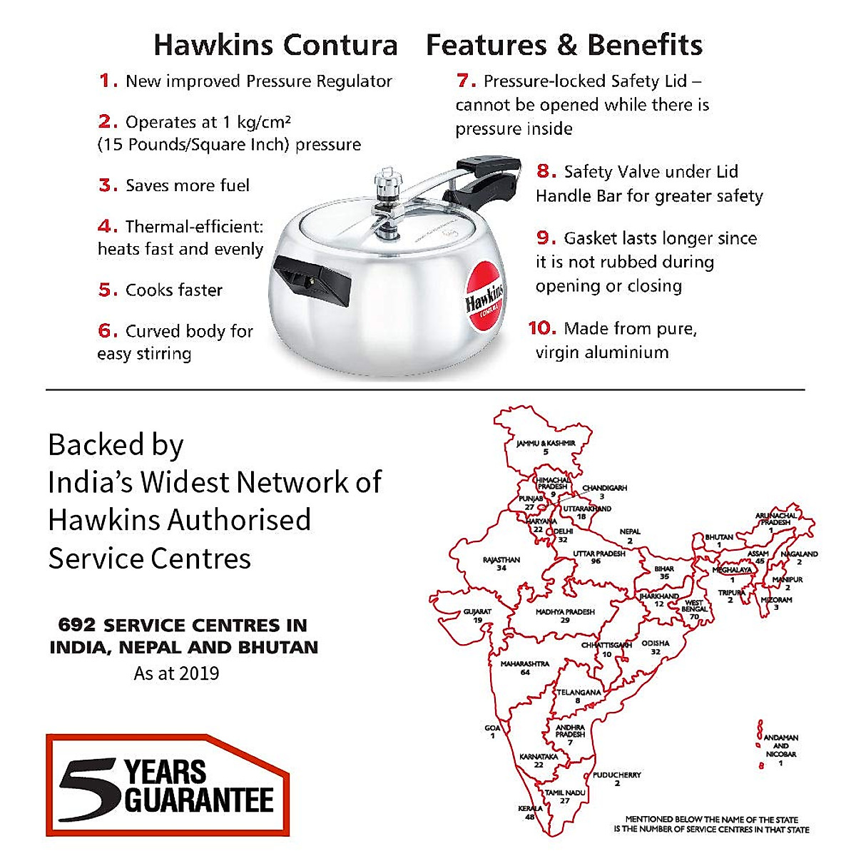 Hawkins HC50 Contura 5-Liter Pressure Cooker, Small, Aluminum