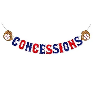 Kitticcino Baseball Theme Concessions Banner, Baseball Birthday Sports Party Supplies Decoration, Pre-strung party Decor