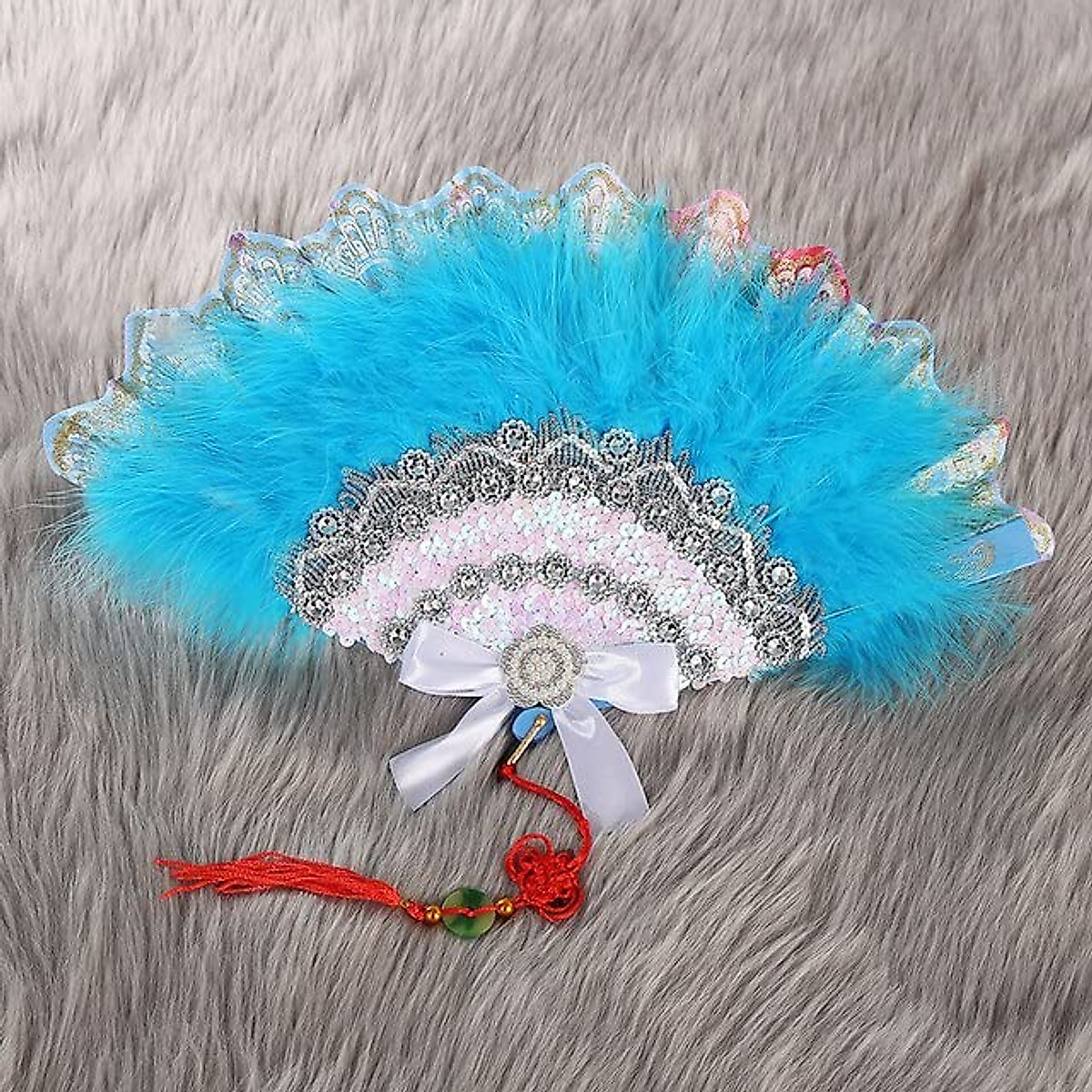 Msbfea Feather Fan Handmade Japanese Sweet Fairy Lace Gothic Court Dance Wedding Hand Feather Fan Cosplay Props Pendant Gift Color 675