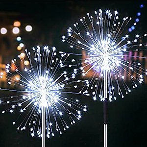 Dengduoduo 2 Pack Solar Garden Lights, Solar Firework Lights, Solar Lights Outdoor Waterproof with 2 Lighting Modes, Landscape Light for Walkway, Garden, Patio, Yard, Flowerbed, Parties (Cool White)