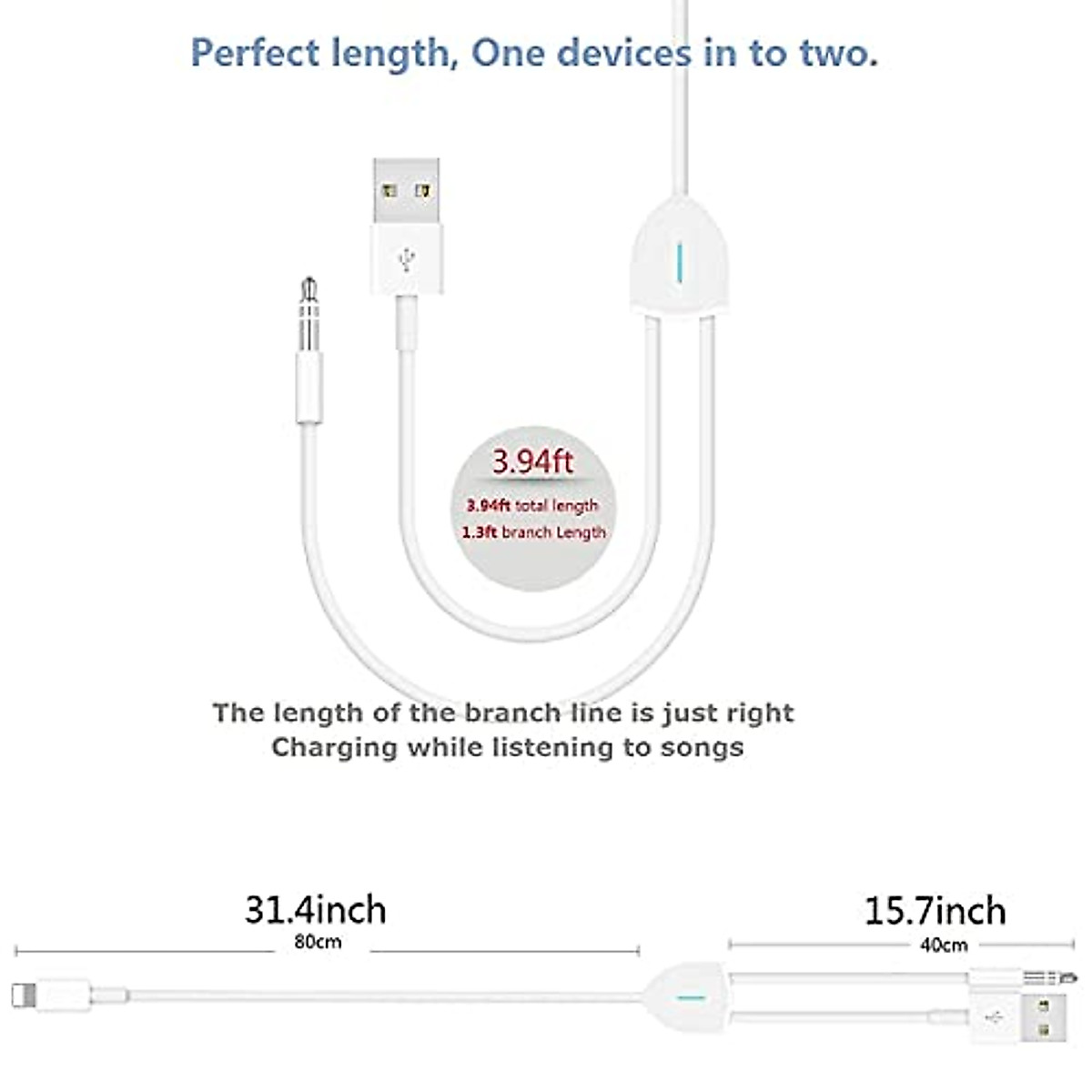 [Apple MFi Certified]2 in 1 Audio Charging Cable Compatible with iPhone,Lightning to 3.5mm Aux Cord Audio Jack Works with Car Stereo Speaker Headphone Car Charger Support iPhone 12/11/11 Pro/XS/XR/8/7