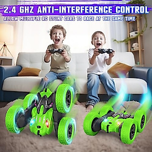 Terucle Remote Control Car, RC Cars Stunt RC Car Toys Double-Sided 360° Rotating Headlights Upgraded 4WD Rc Drift Truck Kid Toys for Boys 8–12 Year Old Remote Control Toys (Green)