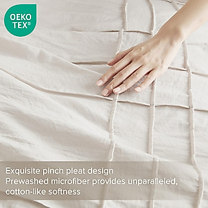 Comfort Spaces Cream King Size Duvet Cover Set - 3 Pieces Pintuck Pleated Duvet Cover King, All Season Lightweight, Extra Softness Pre-Washed Microfiber King Bedding Cover Shams, King/Cal King