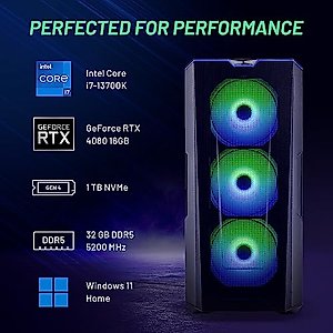 Skytech Eclipse Gaming PC Desktop – Intel Core i7 13700K 3.4 GHz, NVIDIA RTX 4080, 1TB NVME Gen4 SSD, 32GB DDR5 RAM RGB, 1000W Gold PCIE 5.0 PSU, 420mm AIO, 11AC Wi-Fi, Windows 11 Home 64-bit