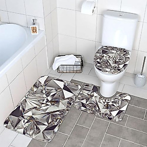 Glitter Abstract Diamond Crystal Pattern Print 3 Pieces Bathroom Rug Set 1 Rectangular Floor pad 1 U-Shaped Floor mat 1 O-Shaped closestool pad