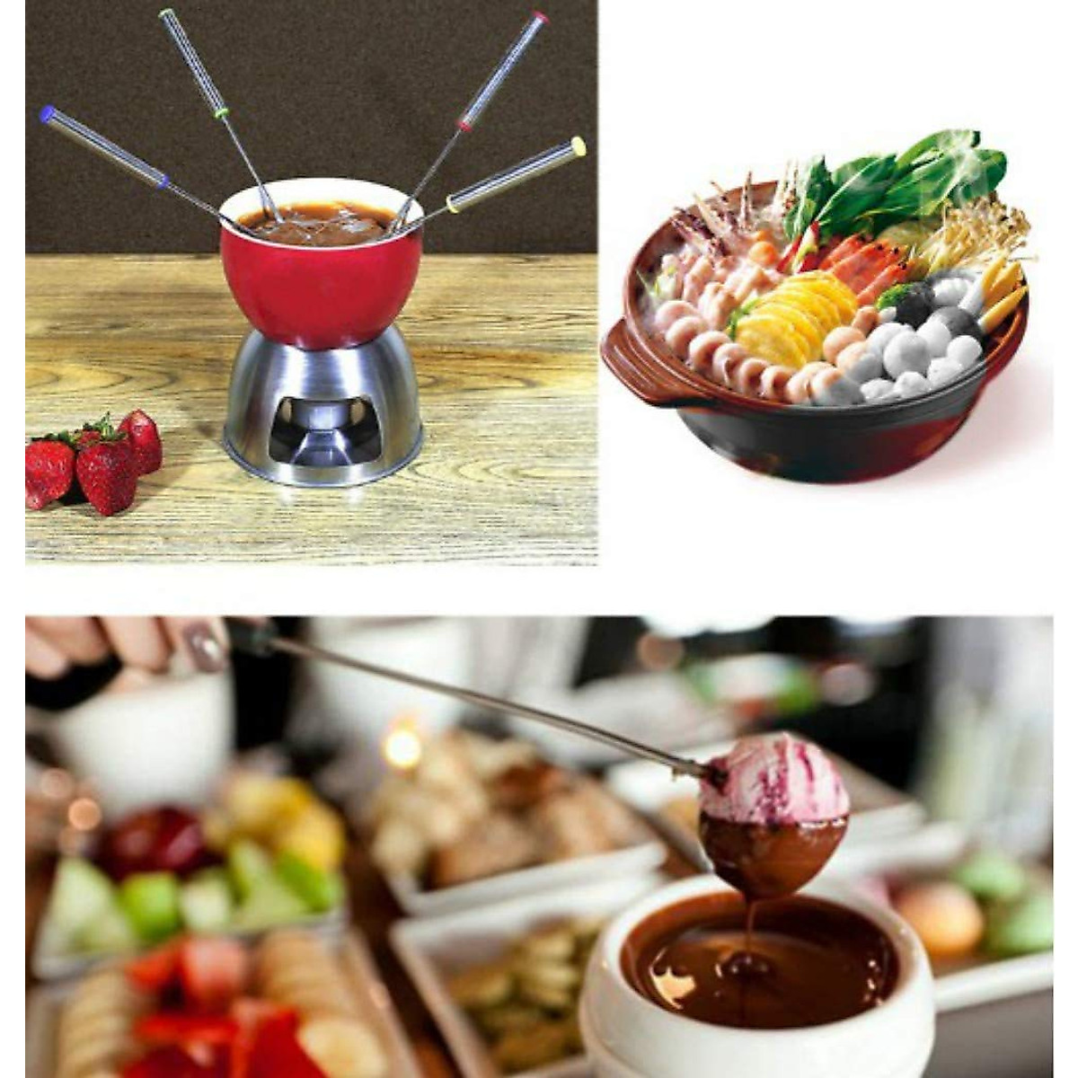 Fondue Sticks 6pcs Stainless Steel Smores Sticks with Heat Resistant Handle for Cheese Meat Chocolate Dessert Roast