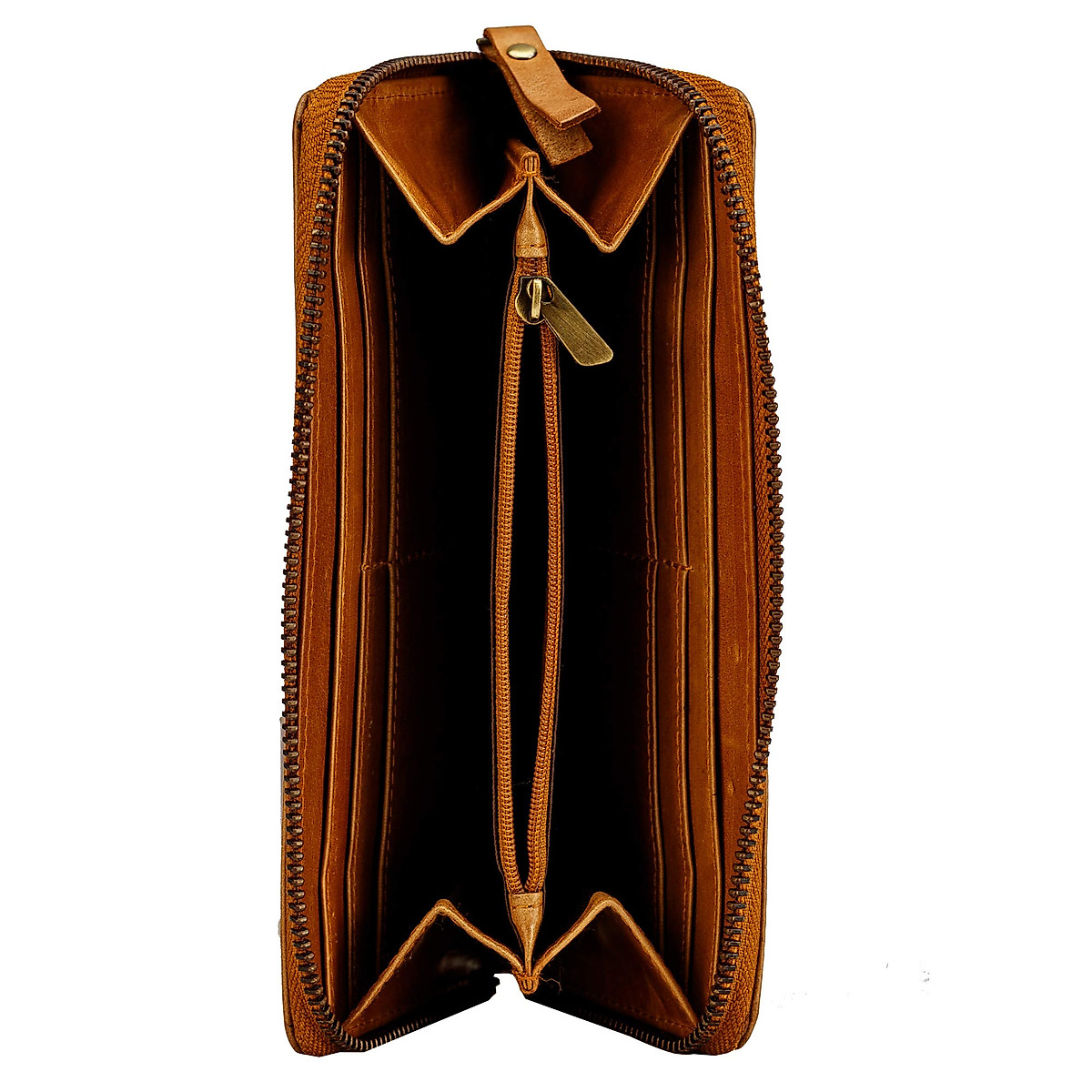 FINELAER Brown Leather Women Wallet Purses Zip Around RFID