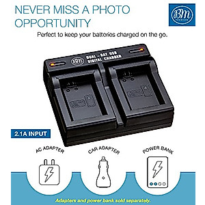 BM Premium 2 Batteries and Dual Bay Charger for Sony ZV-E10, A7 II, A6100, A6400, DSC-RX10 IV, DSC-RX10 II, RX10 III, Alpha 7, Alpha 7R, a7, a7R, A7s, A7s II, a3000 a5000 a5100 a6000 a6300 a6500