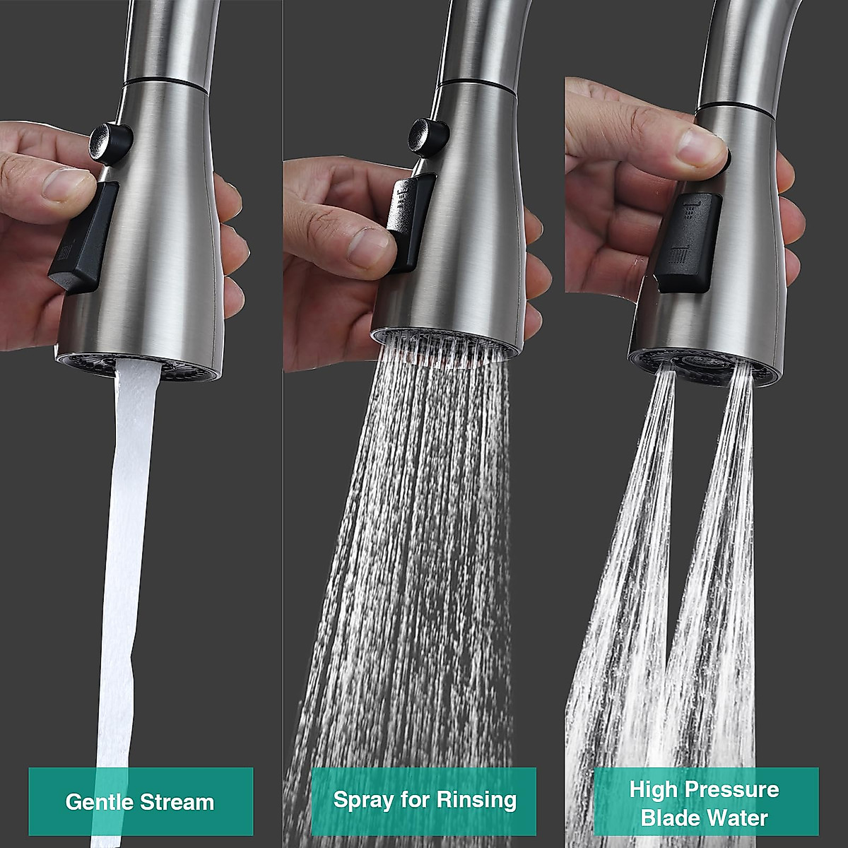 Metal Kitchen Faucet Head Replacement, 3 Functions Kitchen Faucet Head High Pressure, Pull Down Kitchen Sink Sprayer Replacement with 9 Adapters Compatible with American Standard, Brushed Nickel