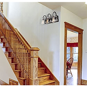 Darkaway Wall Sconces Farmhouse Bathroom Light Fixtures, Black and Chrome 3-Light Fixture with Rustic Deer Pattern Decoration for Hallway Bedroom Porch Living Room Dining Room Patio Courtyard Hotel