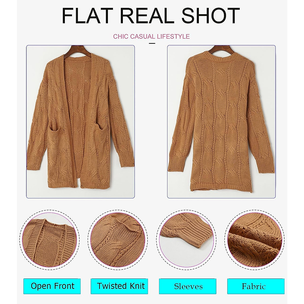 Dokotoo Long Cardigans for Ladies Open Front Lightweight Side Split Fall Knit Cute Womens Sweaters Fall 2023 with Pockets Trendy Clothing,Khaki Large