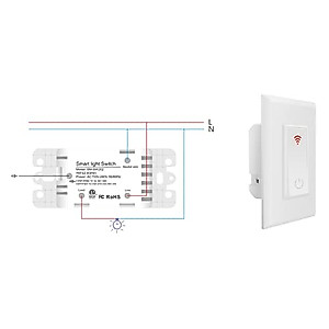 Smart Light Switch, WiFi Switch Touch Wall Switch 1 Gang, Work with Smart Life/Tuya App, Compatible with Alexa Google Home and IFTTT, No Hub Required, App Control from Anywhere, Timing Schedule, 2Pack