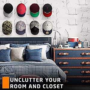 EZB Adhesive Hat Hooks for Wall - Floating, Hidden, Double Hook Hat Mounts for Fitted & Snapback Hats (4 Pack, Pearl White)