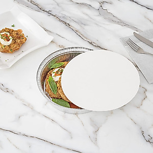 Restaurantware LIDS ONLY: Foil Lux Paper Lids For 9 Inch Aluminum Pans 100 Round Foil Board Lids - Pans Sold Separately Flat Design Foil-Laminated White Paper Lids