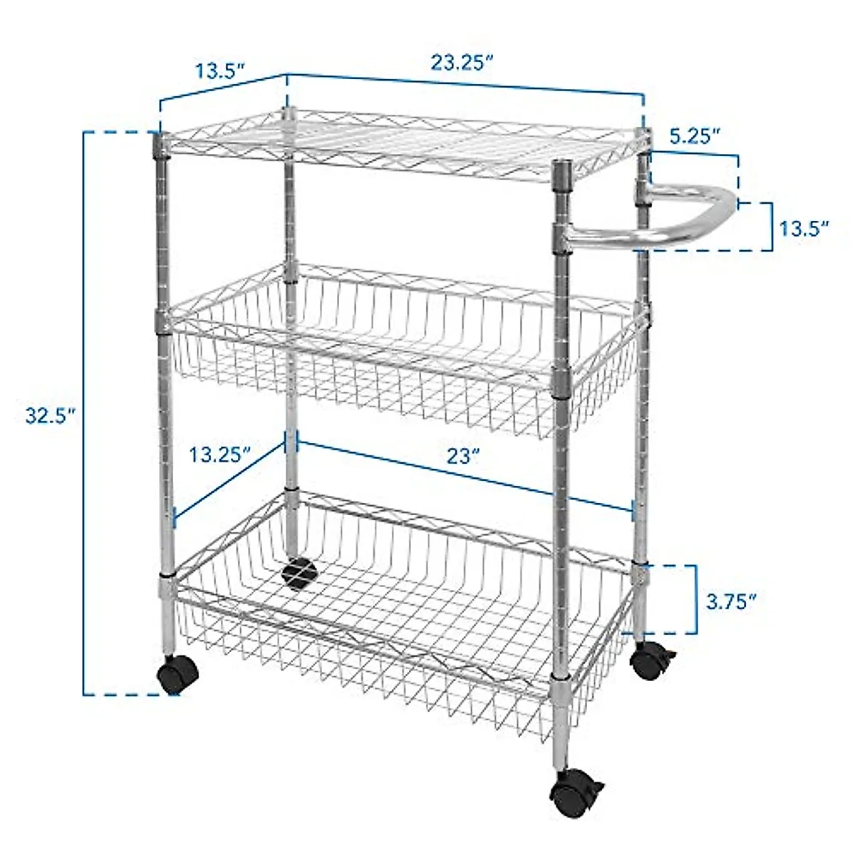 Mount-It! Mesh Wire Rolling Cart | 3-Tier Multi-Function Metal Trolley for Kitchen Storage and Organization | Heavy-Duty Storage Cart with Wheels and Handle | Silver