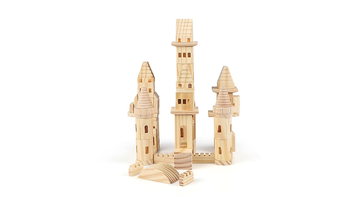Garlictoys 75-Piece Wooden Castle Blocks Set