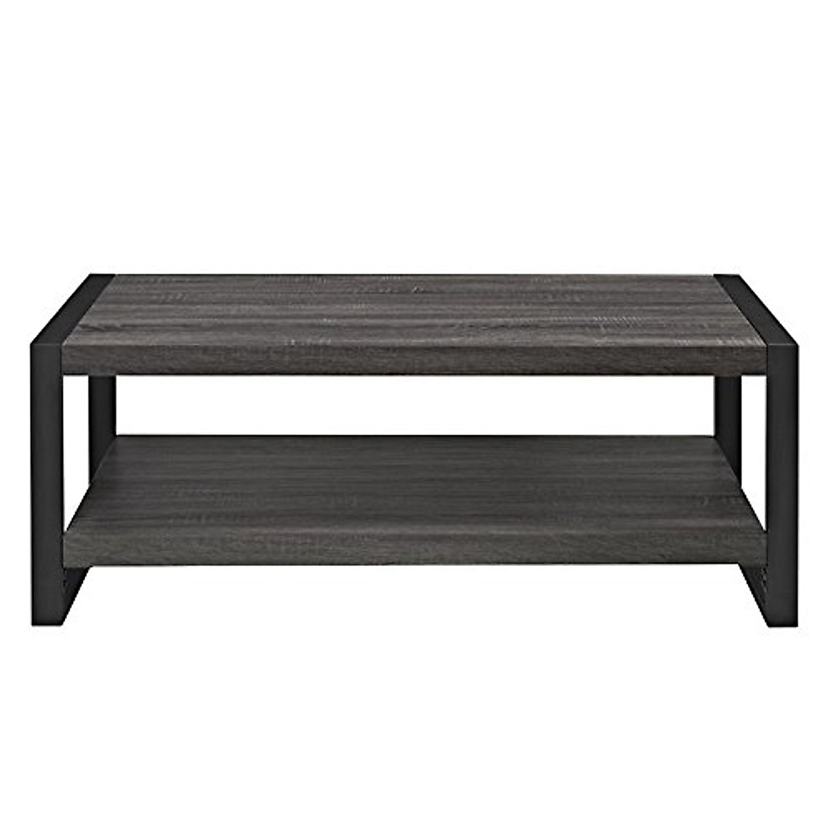 Walker Edison Industrial Modern Rectangle Metal Base and Wood Coffee Table Living Room Accent Ottoman, 48 Inch, Charcoal