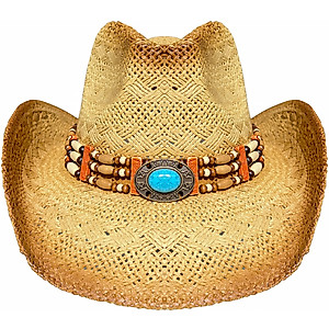 Western Outback Cowboy Hat Men's Women's Style Straw Felt Canvas (Western Brown)