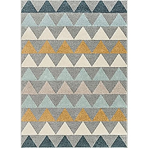 Well Woven Lincoln Modern Scandinavian Triangles Geometric Grey & Gold Area Rug 5x7 (5'3" x 7'3")