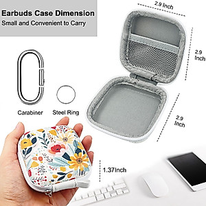 KOUJAON Square Earbud Case, Headphone Organizer Wired Ear Bud Case Portable EVA Carrying Case Storage Bag with Carabiner for Airpods Pro Beats Bose Galaxy Buds Data Cable Storage (Blooming Floral)