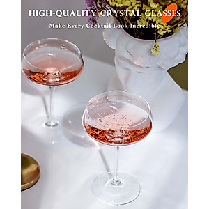 JBHO Martini Glasses and Champagne Flutes, Crystal Coupe Glasses Set of 4, Cocktail Glasses, Hand-Blown Champagne Coupe Glasses for Espresso Martini, Manhattan as Bar Glassware or Housewarming Gift