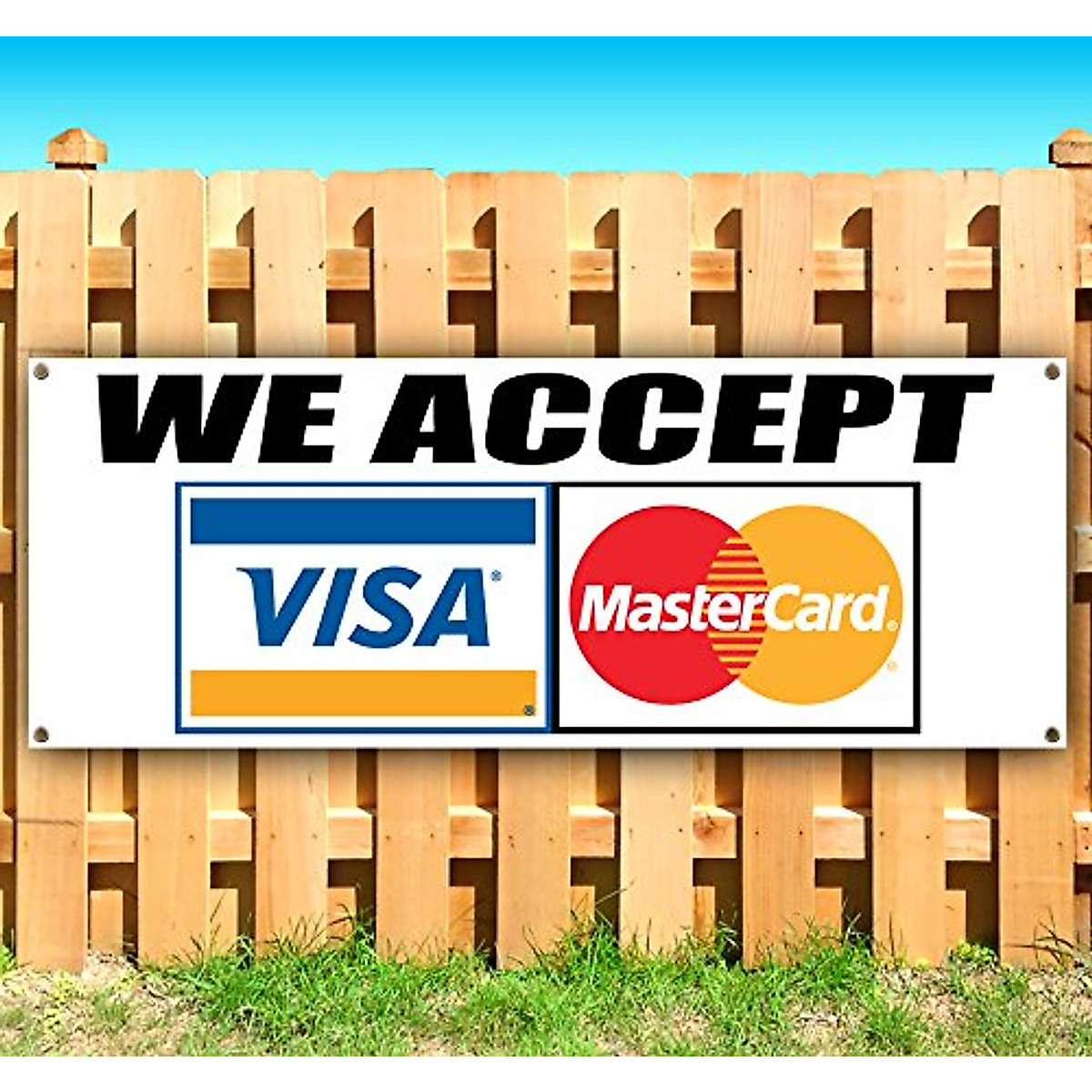 We Accept Visa Mastercard (Inventory Clearance) 13 oz Banner | Non-Fabric | Heavy-Duty Vinyl Single-Sided With Metal Grommets