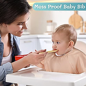 Janmercy 4 Pcs Long Sleeve Baby Bibs, Eating Bib for Toddlers Waterproof Baby Feeding Smock with Food Catcher, Machine Washable