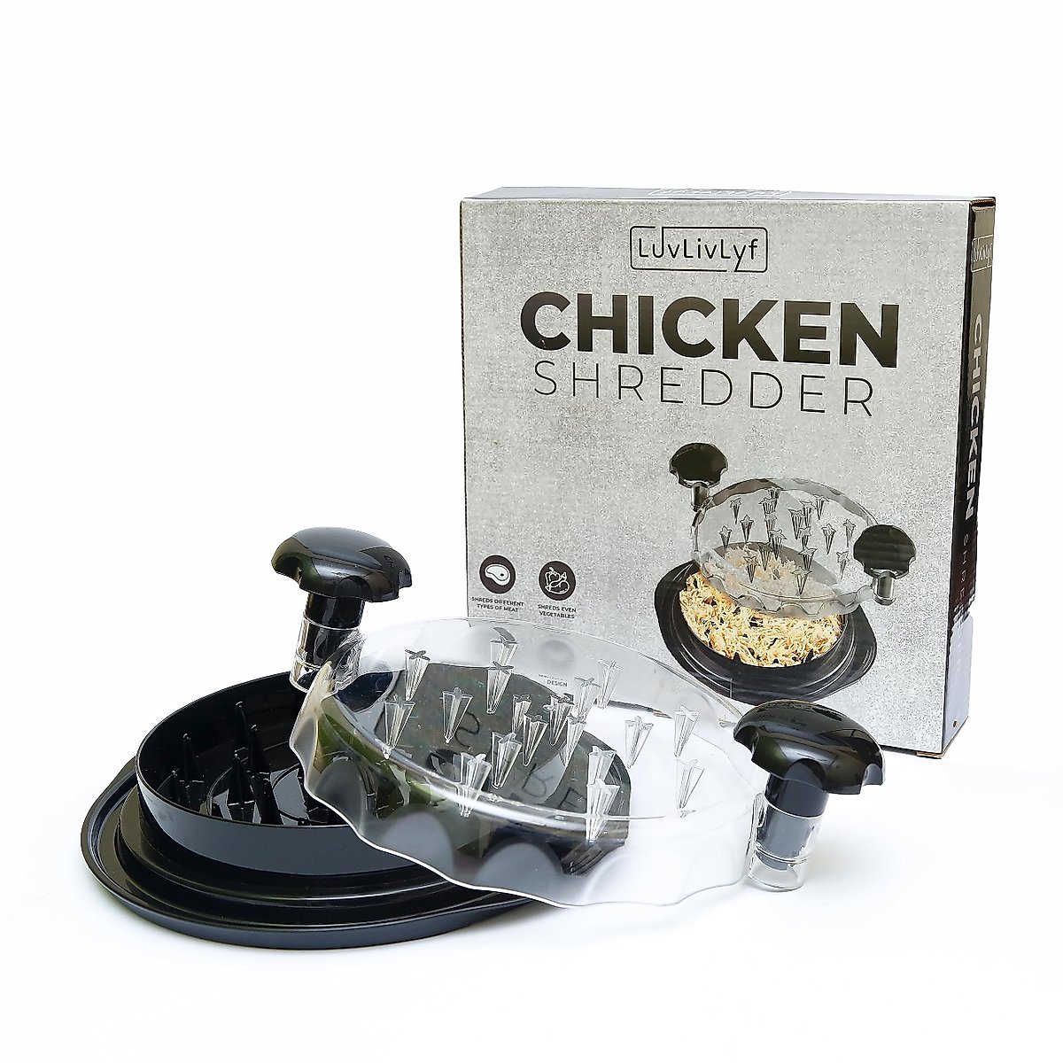 Chicken Shredder Tool Twist Large -Effortless Meat Shredder with Transparent Lid |Versatile Meat Grinder & Slicer for Chicken, Beef, Pork- Heat Resistant Chicken Shredder with Ergonomic Handle (Black)