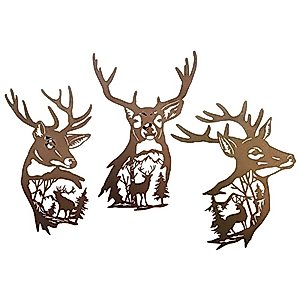 wotieuns Metal Deer Wall Decoration, Wall Art, Rural Forest Hunting, Cabin Decoration Hanging, Laser Cutting Metal Silhouette, Suitable for Door Wall Decoration Living Room, Dining Room and Bedroom