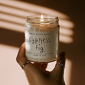 Sweet Water Decor Cypress and Fig Candle | Cypress, Eucalyptus, Ripe Fig, Woodsy Scented Soy Wax Candle for Home | Made in The USA