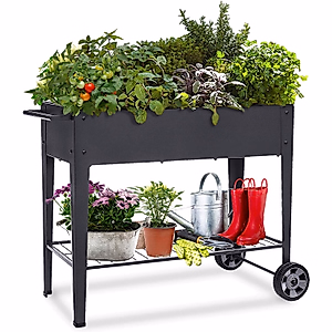 FOYUEE Raised Planter Box with Legs Outdoor Elevated Garden Bed On Wheels for Vegetables Flower Herb Patio