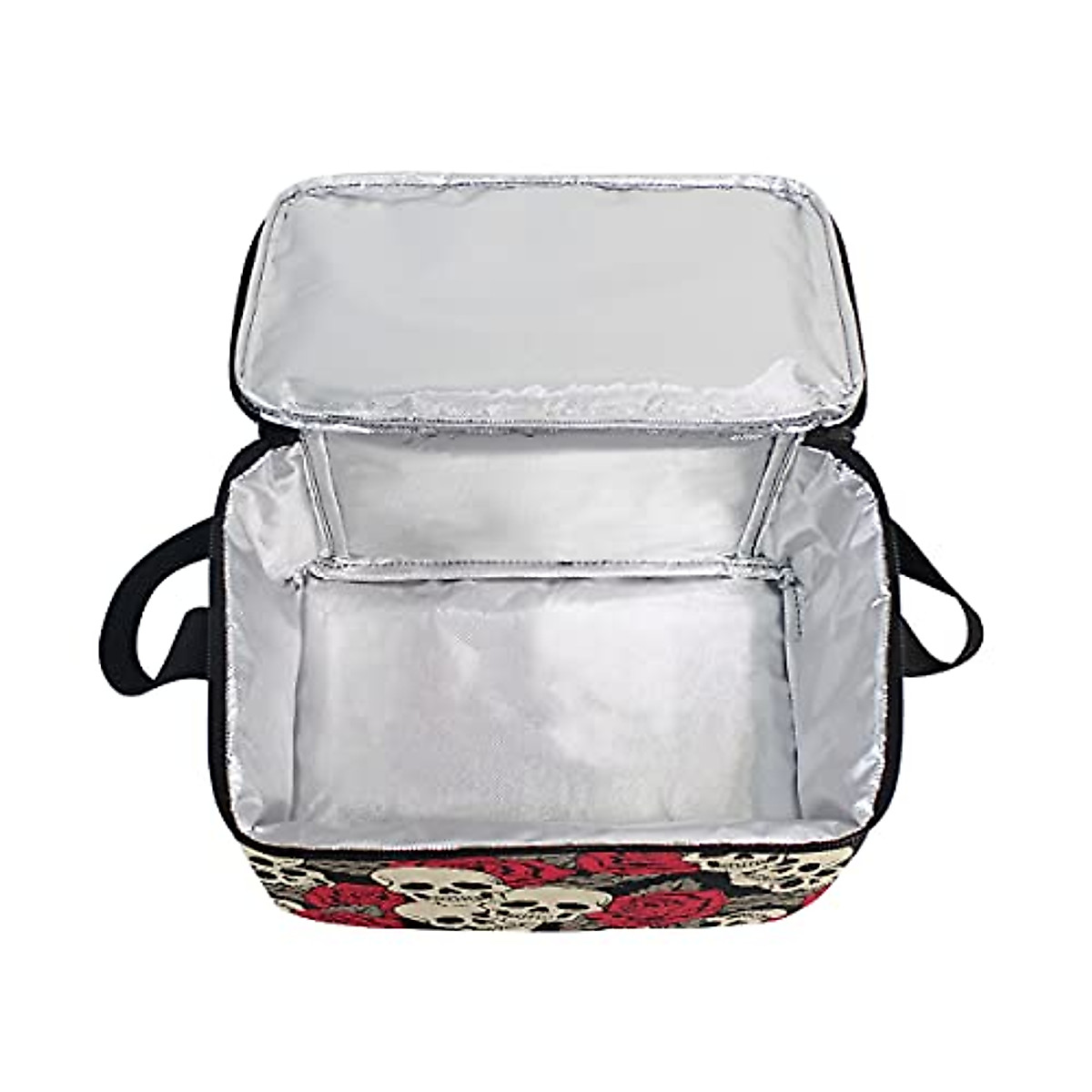 susiyo Vintage Skull Red Rose Lunch Box, Large Reusable Insulated Lunch Bag Cooler Tote for Office Picnic