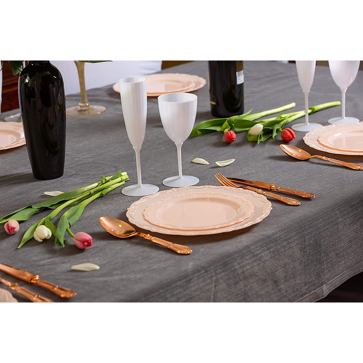 Posh Setting Posh Disposable Vintage Plastic Plates Set - Heavy Duty Vintage Dinnerware, 60 Pack with 30 Appetizer & 30 Dinner Plates for Wedding, Pink/Blush