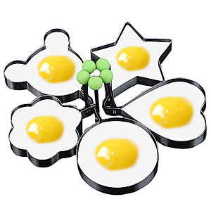 Stainless Steel Egg Molds, 5 Pack 3.5 Inch Different Shape Silver Egg Ring Molds for Cooking and Griddle of Egg, Flapjack, and Bread and Chocolate (5)