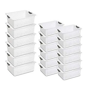 Sterilite Large Ultra Plastic Basket with Handles, 6 Count, and Medium Ultra Plastic Basket with Handles, 12 Count Storage Solution System for Home