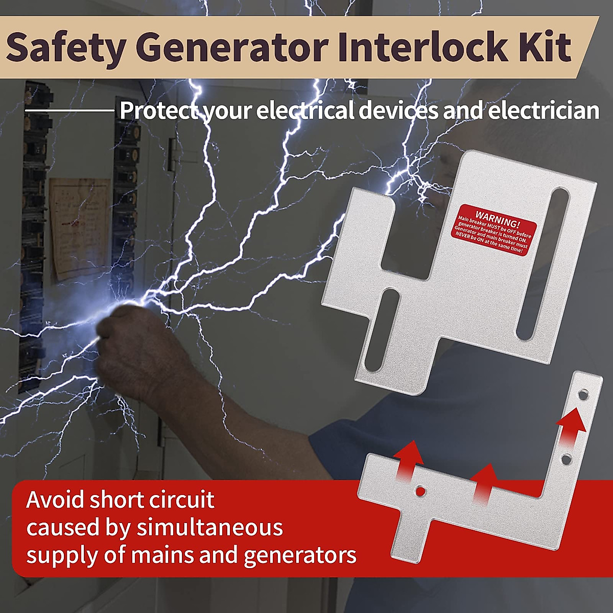 Generator Interlock Kit for Eaton/Cutler Hammer BR Series Breaker Box 150 A/200 Amp, Apply to 1 1/4 to 1 7/16 Inches Spacing Between Main and Generator Circuit Panel, Anodized Generator Lockout Kit