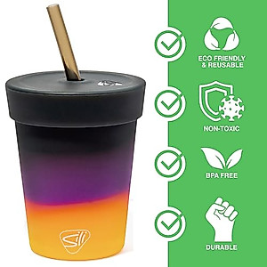 Silipint: Silicone Kids 8oz Straw Tumblers: 2 Pack - Sun Storm -Unbreakable Cups, Sustainable, Airtight Lid, Hot & Cold, Flexible