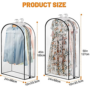 Dntorx 4 Pack Full Clear Garment Bags (40&50"), Clothes Covers with 10" Gusseted, Clear Bags for Hanging Clothes, Suit Bags, Coat Covers for Closet with Side Zip for Coats, Jackets, Windbreaker, Dress