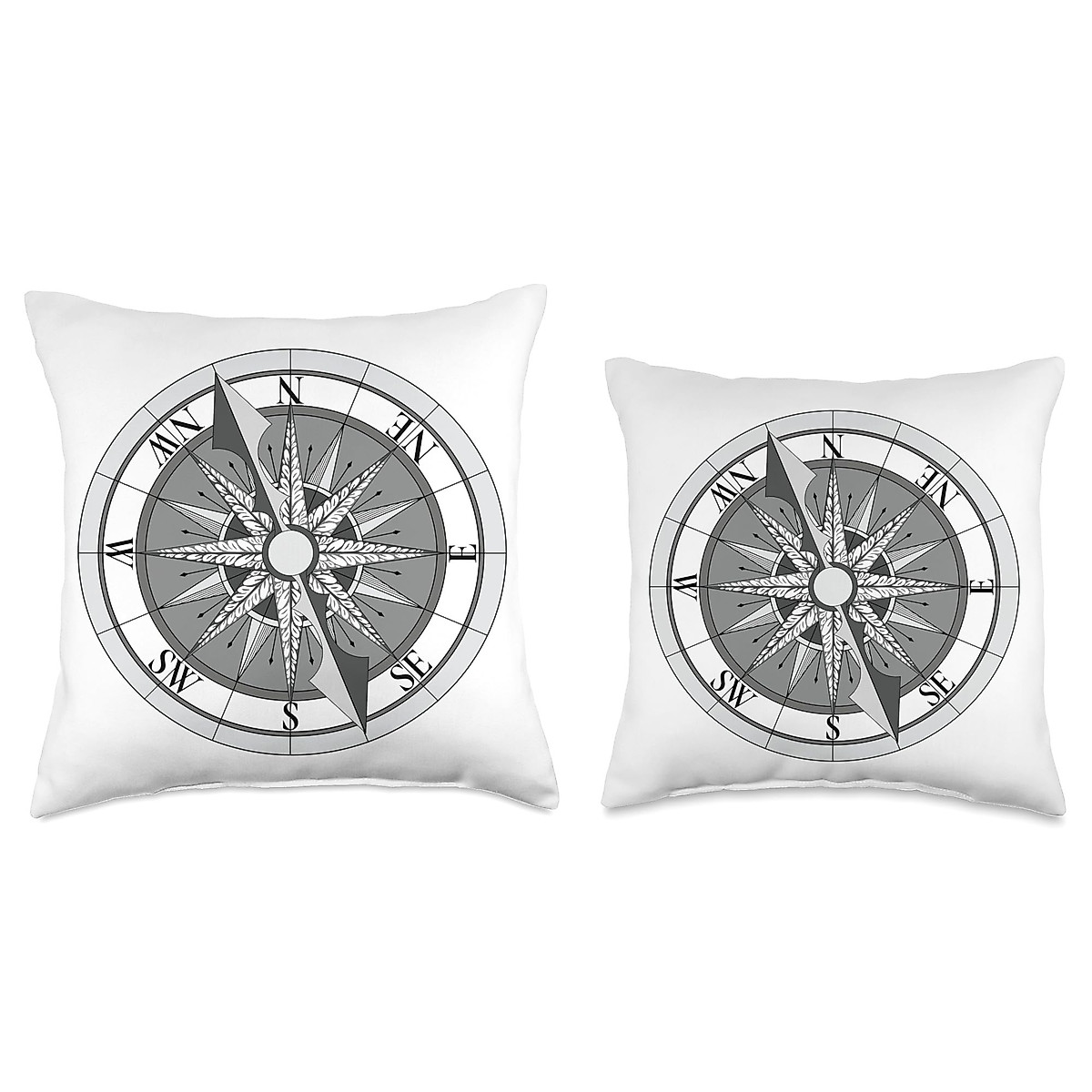 Clever Witty Compass Designs Compass Rose Wind Star Direction Nautical Throw Pillow, 16x16, Multicolor