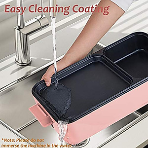 Topwit Electric Hot Pot with Grill, 2 in 1 Indoor Non-stick Hot Pot Electric with Grill for Steaks, Shabu Shabu, Noodles, Simmer and Fry, Korean BBQ Grill, Independent Dual Temperature Control, Pink