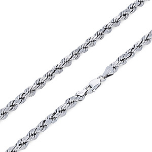 Nuragold 10k White Gold 4mm Rope Chain Diamond Cut Pendant Necklace, Mens Womens Jewelry 18" 20" 22" 24" 26" 28" 30"