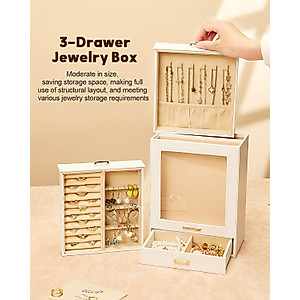 Homde Jewelry Organizer Girls Women Jewelry Box for Necklaces Rings Earrings Gift Jewelry Storage Case (White + Gold)