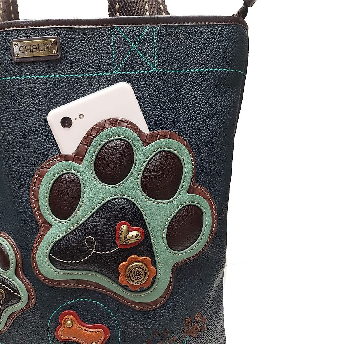 CHALA Handbags Big- Everyday Tote Women Handbag with Zip Around Wallet (Navy Paw Tote + White Paw Wallet)