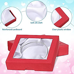 Tuanse 24 Pcs Square Cardboard Jewelry Gift Box 3.5 x 3.5 x 0.8 inches Jewelry Boxes Bulk with Clear Lid for Bracelet Packaging Boxes Earring Ring Necklace Pendant Jewelry Display Storage, 4 Colors