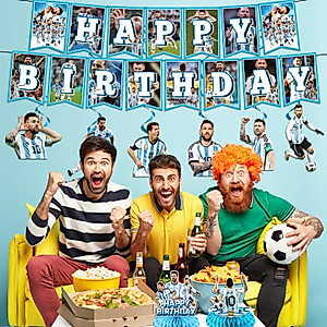 Soccer Birthday Decorations, Soccer Birthday Party Decorations Include 12 Cupcake Topper, 2 Banner, 3 Centerpieces, and 6 Hanging Swirls, Soccer Themed Birthday Party Supplies for Kids